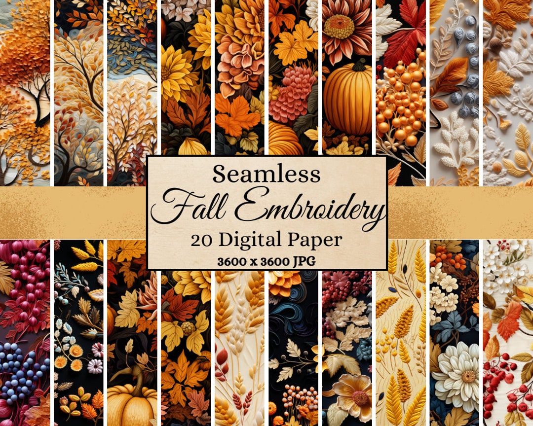 Fall Embroidery Repeatable Texture Seamless Pattern, Autumn Embroided ...