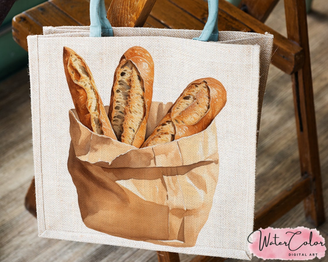 Watercolor Baked Bakery Clipart Bread Baguettes French - Etsy