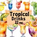 Tropical Cocktails Watercolor Clipart, Summer Drink Palm Leave Exotic ...
