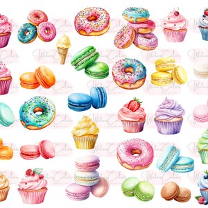 Watercolor Cute Sweets Clipart, Chocolate Cookies, Sweet Macarons ...