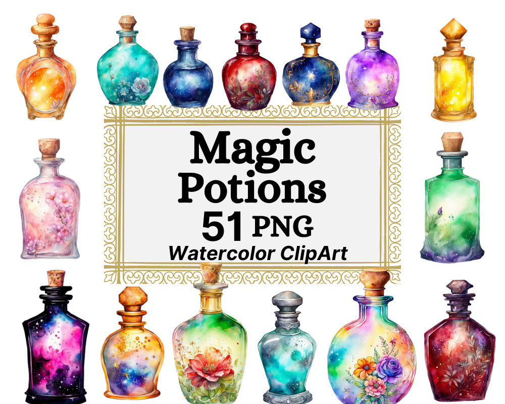 Magical Flower Potion Watercolor Perfume Clip Art Magic - Etsy