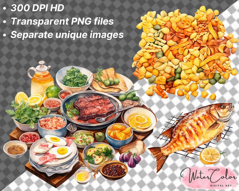 Traditional Cuisine Clipart Watercolor Meals Delicious Classic Food ...