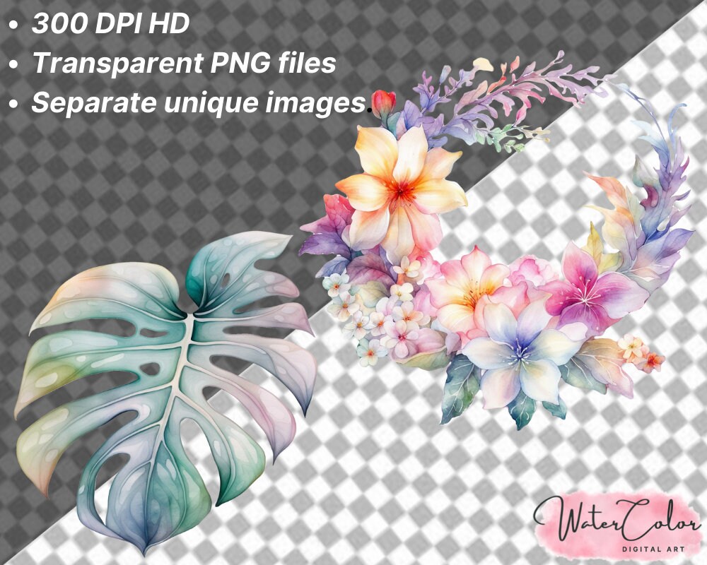 Hawaii Watercolor Clipart Summer Tropical Palm Leave Hawaiian - Etsy