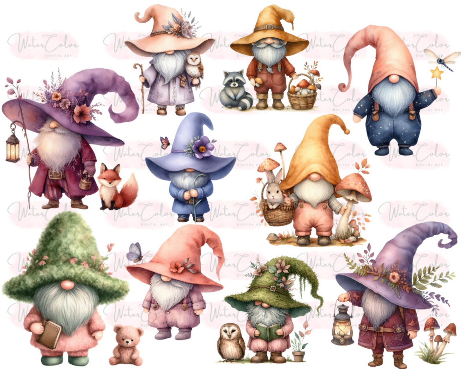 Watercolor Nature Gnome Clipart Collection, Forest Animals Gnomes ...