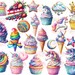 Watercolor Cute Unicorn Sweets Clipart Bundle, Glitter Colorful Dessert ...