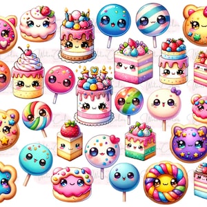 Watercolor Kawaii Sweets Clipart Bundle, Colorful Macarons Cupcakes ...