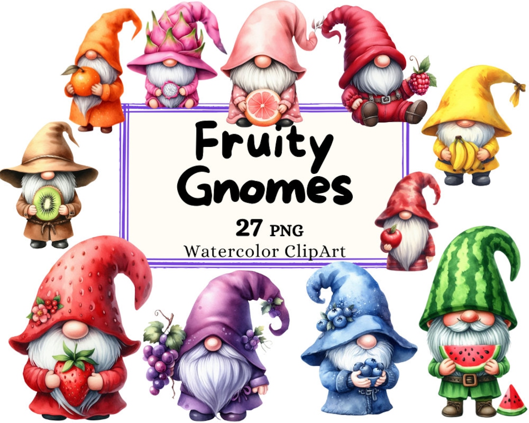 Watercolor Fruit Gnomes Clipart Collection, Colorful Fruits Gnome ...