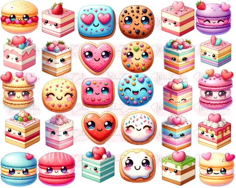 Watercolor Love Kawaii Sweets Lover Clipart Bundle, Heart Macaron ...