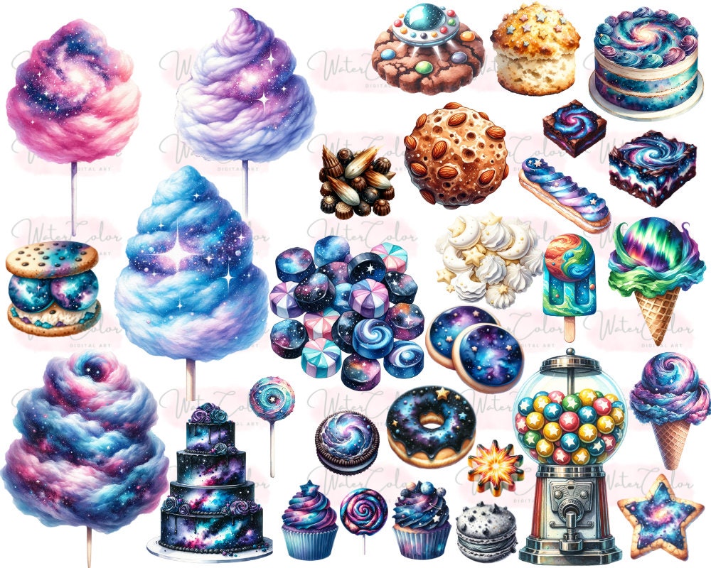 Watercolor Galaxy Sweets Clipart, Space Cookies, Cute Sweet Macarons ...