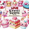 Watercolor Kawaii Sweets Clipart Bundle, Soft Colors Macarons Cupcakes ...