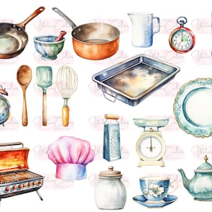 Kitchen Utensils Clipart, Watercolor Cottagecore Kitchenware Food ...
