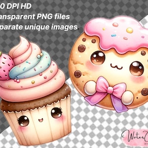 Watercolor Kawaii Sweets Clipart Bundle, Soft Colors Macarons Cupcakes ...