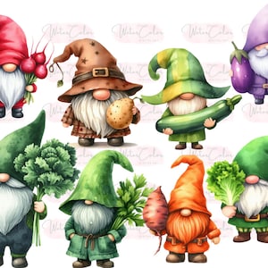 Watercolor Veggie Gnomes Clipart, Healthy Vegetables Fresh Greens Gnome ...