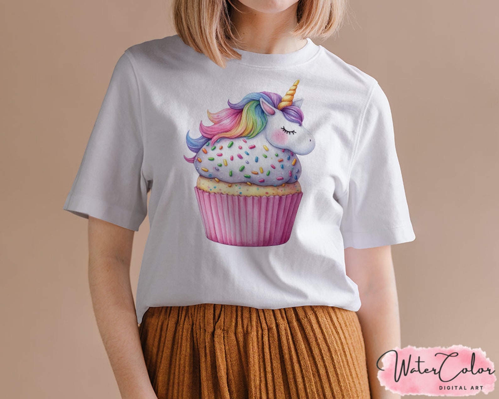 Watercolor Cute Unicorn Sweets Clipart Bundle, Glitter Colorful Dessert ...