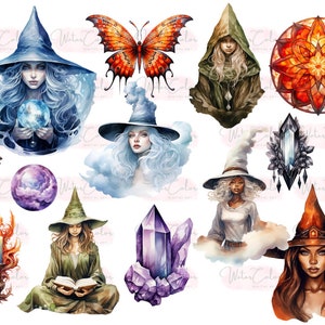 Elemental Witches Clipart Watercolor Elements Fire Water Earth Air ...