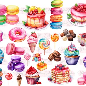 Watercolor Cute Sweets Clipart, Chocolate Cookies, Sweet Macarons ...