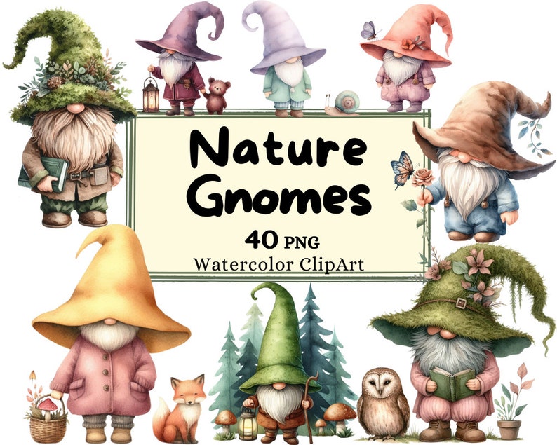 Watercolor Nature Gnome Clipart Collection, Forest Animals Gnomes ...
