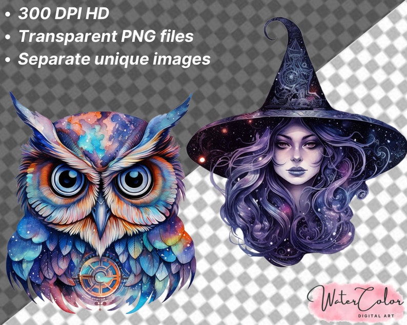 Celestial Moon Witch Clipart Watercolor Galaxy Witch Magic Spell PNG ...