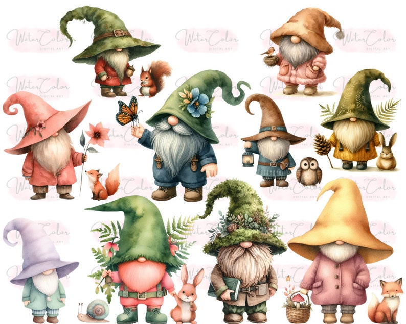 Watercolor Nature Gnome Clipart Collection, Forest Animals Gnomes ...