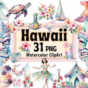 Hawaii Watercolor Clipart, Summer Tropical Palm Leave Hawaiian Clip Art ...