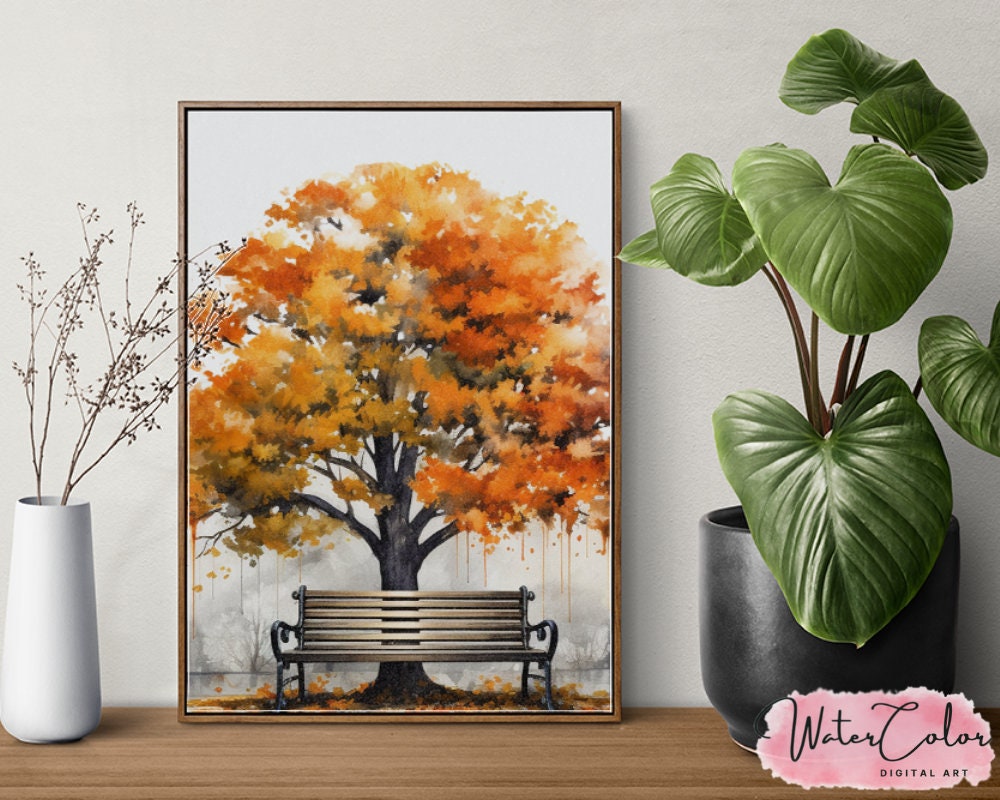 Watercolor Autumn Forest Clipart, Fall Trees Falling Leaves, Maple Leaf ...