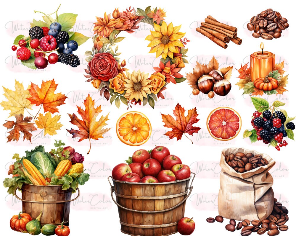 Pumpkin Spice Watercolor Clipart, Cozy Fall Sweets and Treats Cookies ...