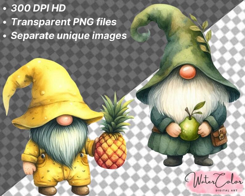 Watercolor Fruit Gnomes Clipart Collection, Colorful Fruits Gnome ...