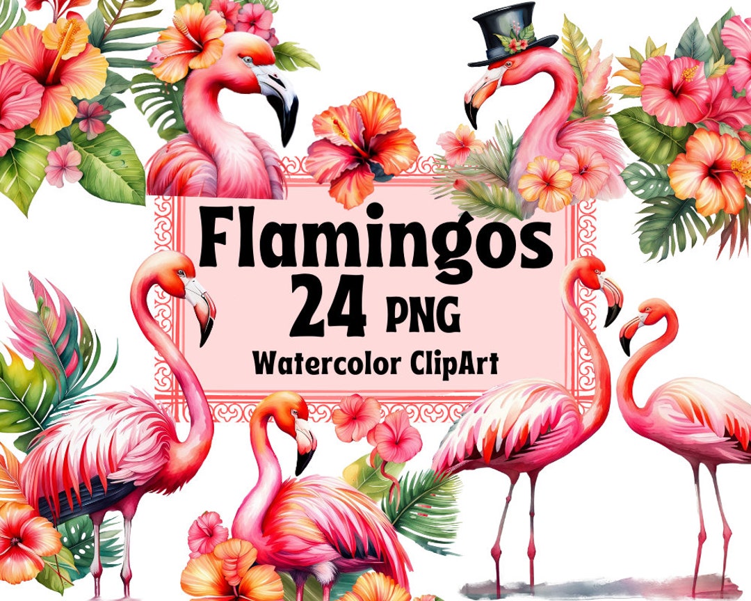 Flamingo Clipart Watercolor, Pink Flamingos Summer Clip Art Tropical ...