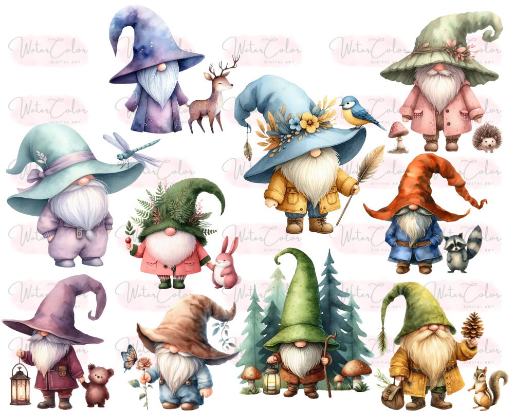 Watercolor Nature Gnome Clipart Collection, Forest Animals Gnomes ...