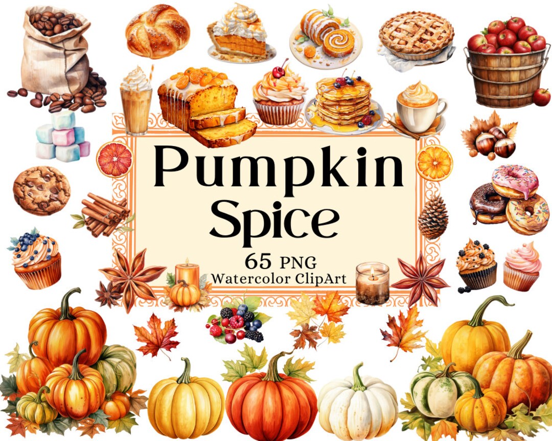 Pumpkin Spice Watercolor Clipart, Cozy Fall Sweets and Treats Cookies ...