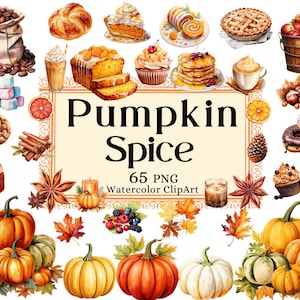 Pumpkin Spice Watercolor Clipart, Cozy Fall Sweets and Treats Cookies ...