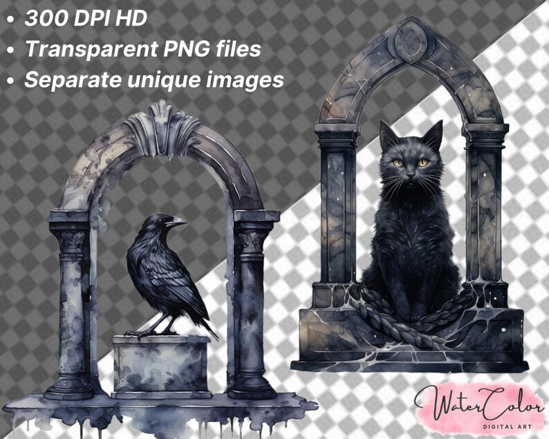 Gothic Tombstones Clipart, Rest in Peace Watercolor Grave Cemetery ...