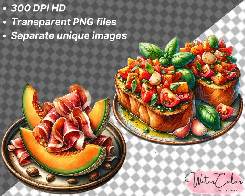 Watercolor Italian Food Bundle Clipart, Italy Gourmet Dishes Pizza ...