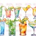 Tropical Cocktails Watercolor Clipart, Summer Drink Palm Leave Exotic ...