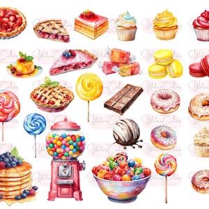 Watercolor Cute Sweets Clipart, Chocolate Cookies, Sweet Macarons ...