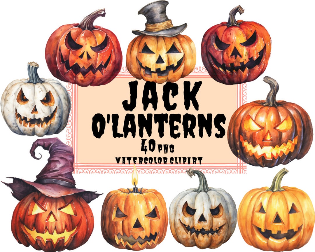 Jack O Lantern Clipart Watercolor, Spooky Pumpkins Carving, Scary ...