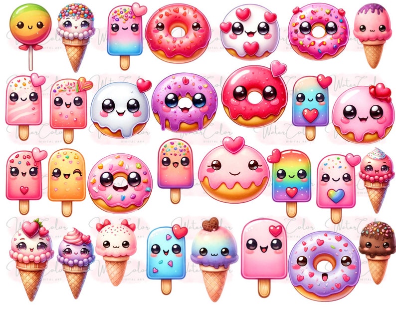 Watercolor Love Kawaii Sweets Lover Clipart Bundle, Heart Macaron ...