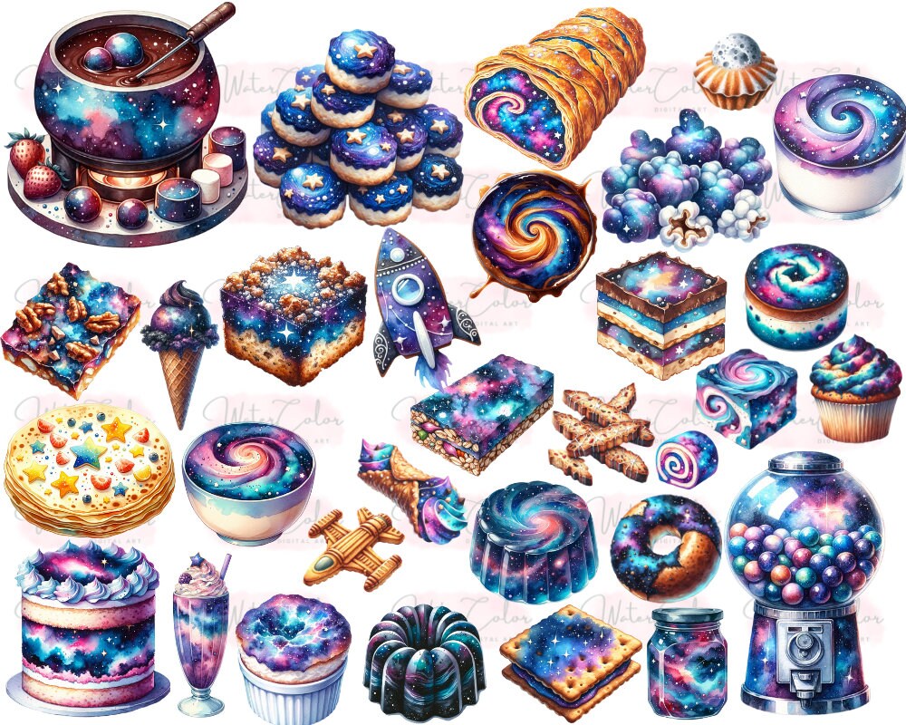 Watercolor Galaxy Sweets Clipart, Space Cookies, Cute Sweet Macarons ...