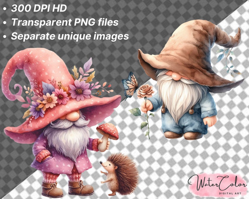 Watercolor Nature Gnome Clipart Collection, Forest Animals Gnomes ...