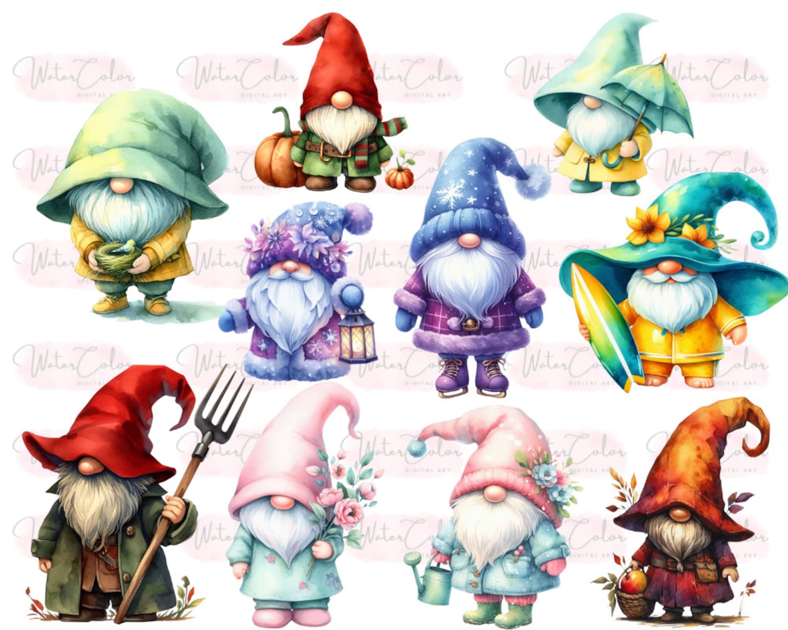 Watercolor Seasonal Gnomes Clipart Collection, Colorful Gnomes Pretty ...