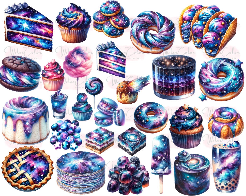 Watercolor Galaxy Sweets Clipart, Space Cookies, Cute Sweet Macarons ...