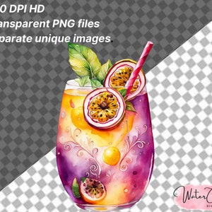 Tropical Cocktails Watercolor Clipart, Summer Drink Palm Leave Exotic ...