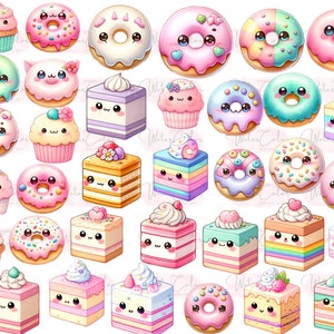 Watercolor Kawaii Sweets Clipart Bundle, Soft Colors Macarons Cupcakes ...