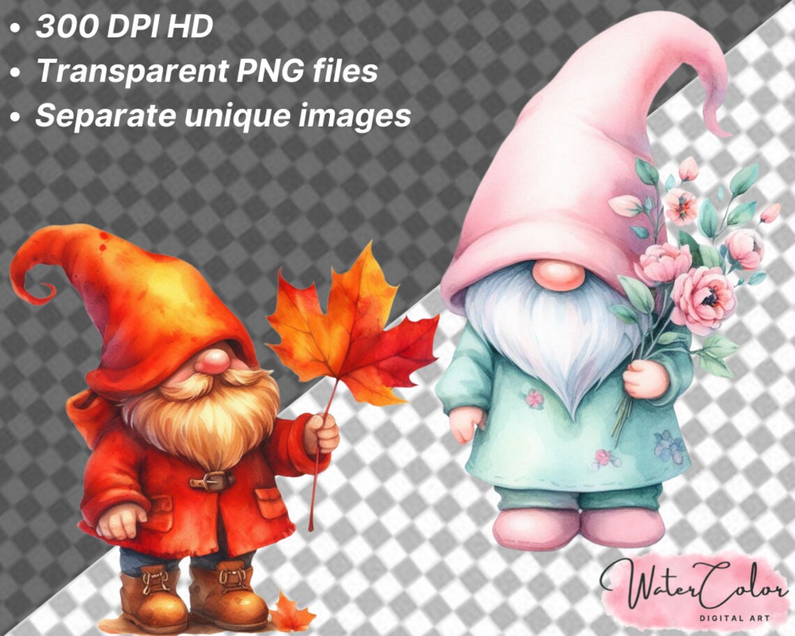 Watercolor Seasonal Gnomes Clipart Collection, Colorful Gnomes Pretty ...