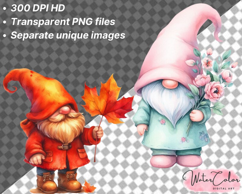 Watercolor Seasonal Gnomes Clipart Collection, Colorful Gnomes Pretty ...