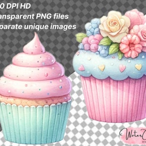 Watercolor Pastel Sweets Clipart Bundle, Treats Macarons Cupcakes Gummy ...