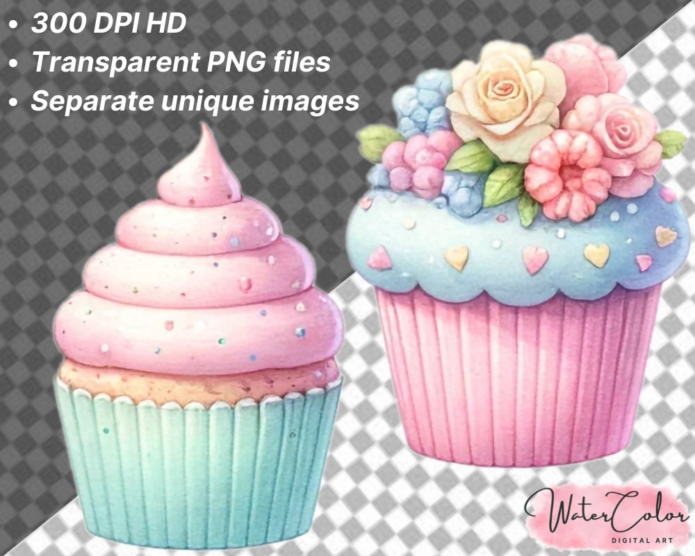 Watercolor Pastel Sweets Clipart Bundle, Treats Macarons Cupcakes Gummy ...