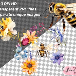 Honey Bee Watercolor Clipart, Behive Honey Spoon Drips Jar, Floral ...