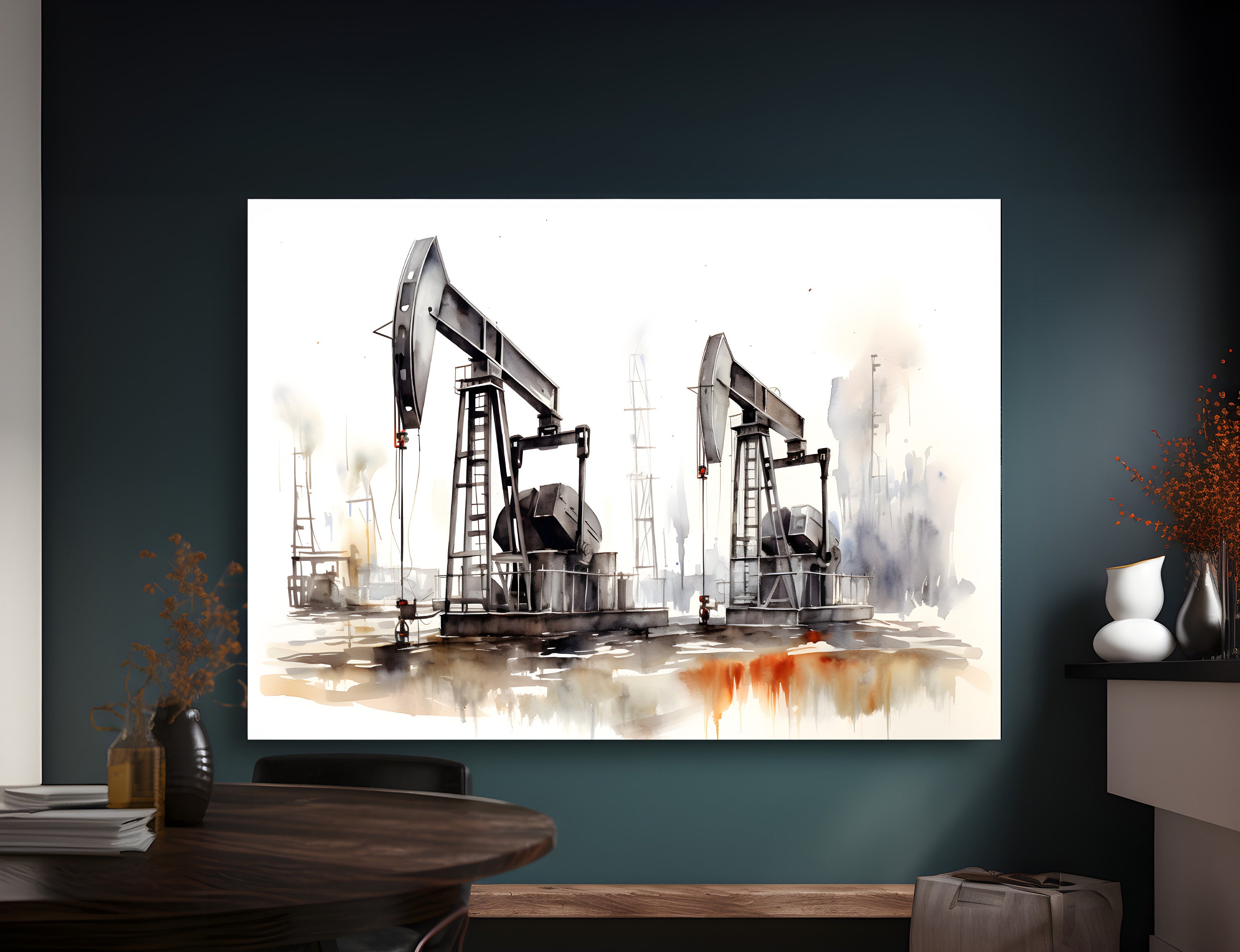 39 Oil Rig Downloads, Watercolor Industrial Printable Art - Etsy