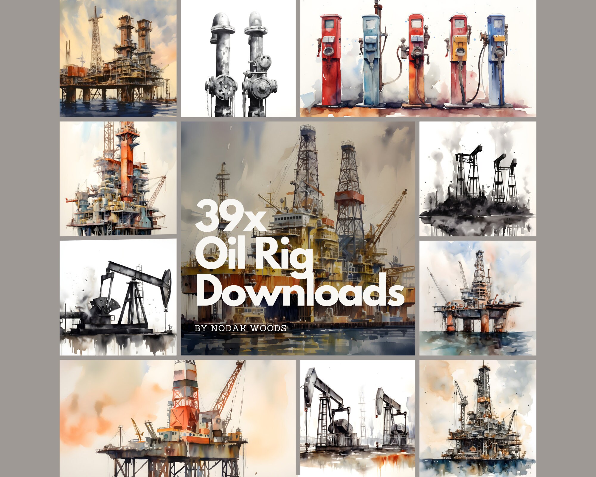 39 Oil Rig Downloads, Watercolor Industrial Printable Art - Etsy